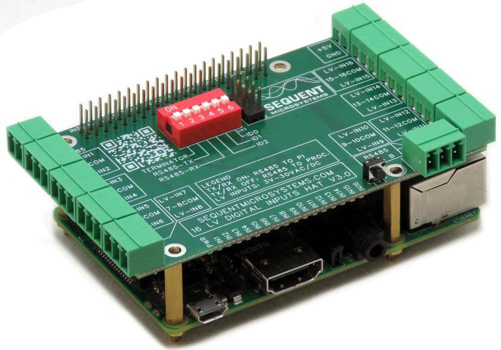 Sixteen LV Digital Inputs 8-Layer Stackable HAT for Raspberry Pi 0-5. – Sequent Microsystems