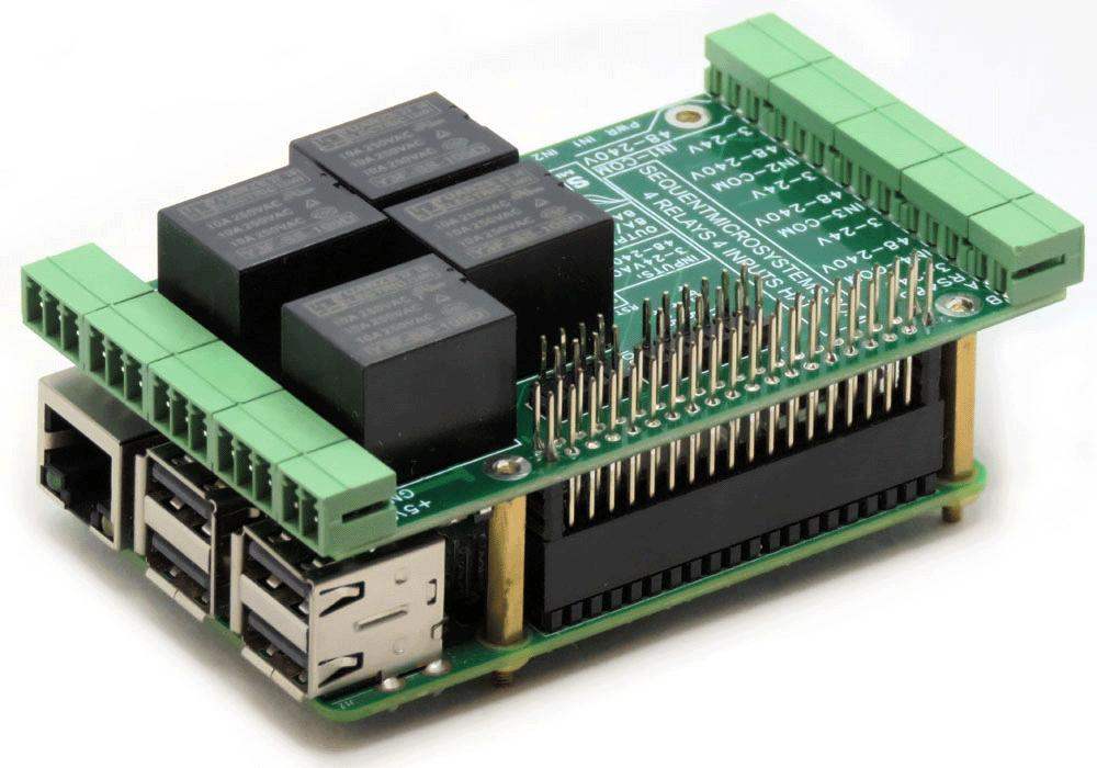 Four Relays four HV Inputs for Raspberry Pi 0-5 Stackable 8-Layer HAT – Sequent Microsystems